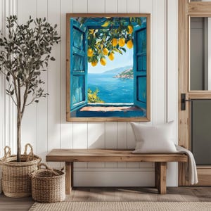 Mediterranean Window View Printable Art – Coastal Lemon Tree Wall Decor ...