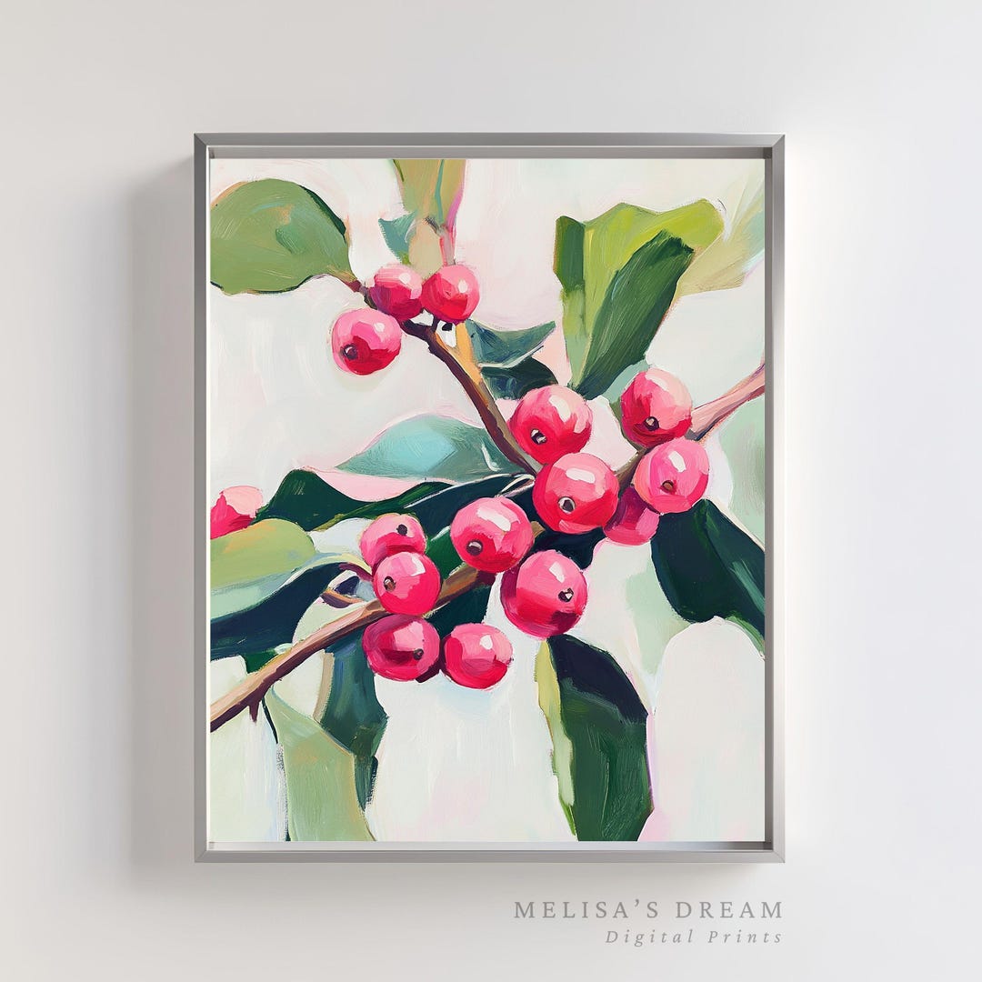 Winter Berry Branch Print: Botanic Wreath Wall Art (digital Download ...