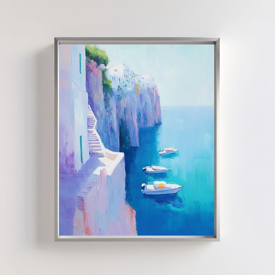Amalfi Coast Art Print: Italian Seaside, Cliffside Village (digital ...