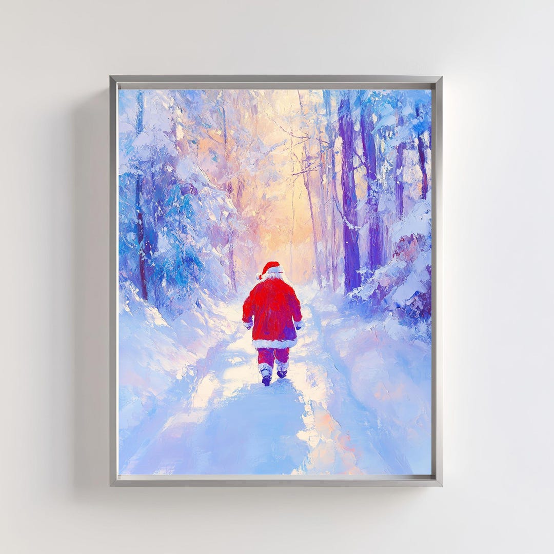 Santa in Snowy Forest Art Print: Winter Wonderland Decor (digital ...