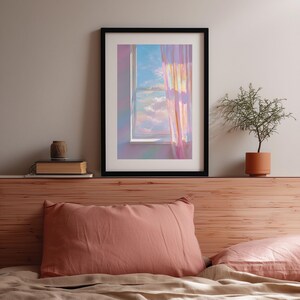 Pastel Window Art Print: Pink Curtains, Rainbow Sky (digital Download ...