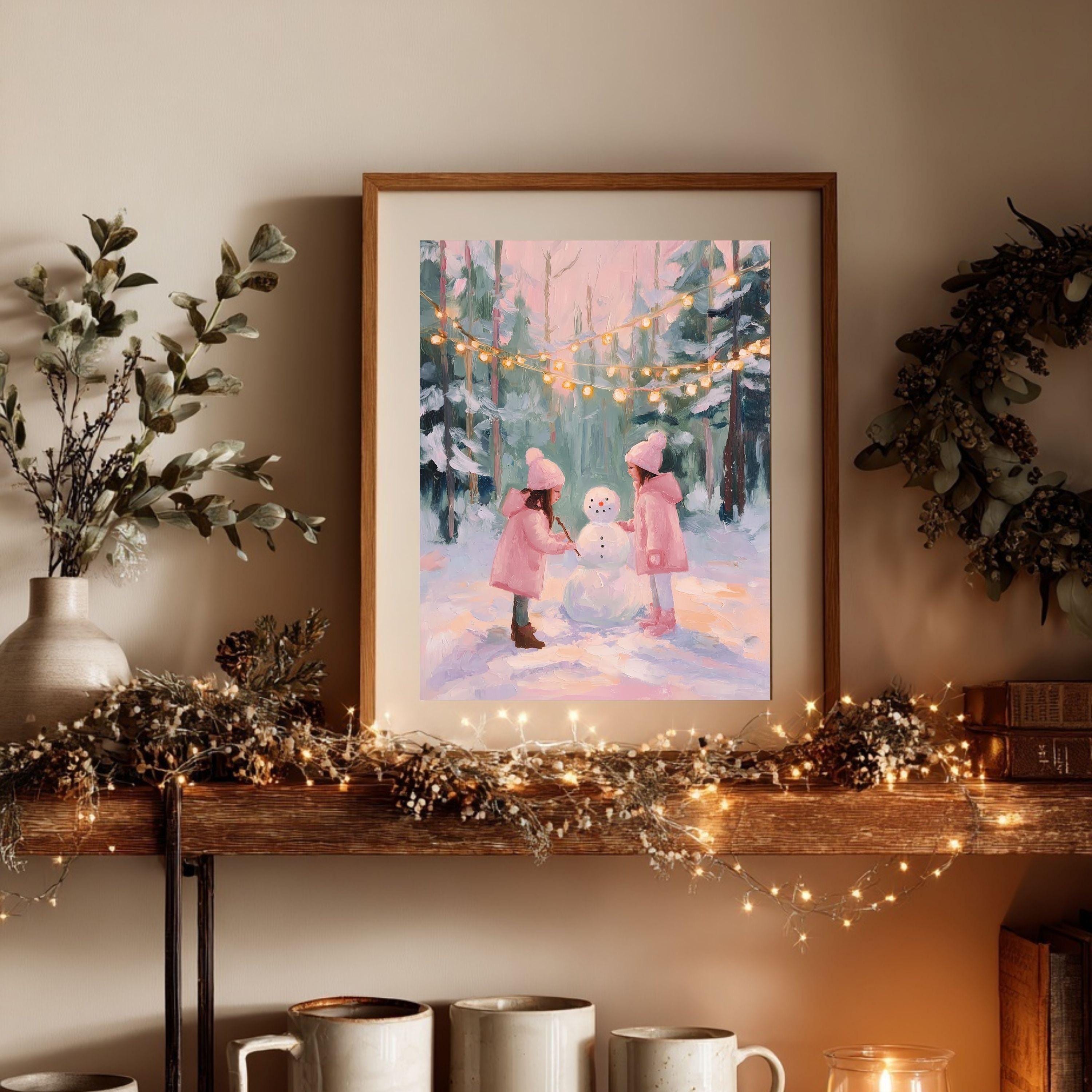 Winter Wonderland Printable Art | Girls Building Snowman | Cozy Holiday ...