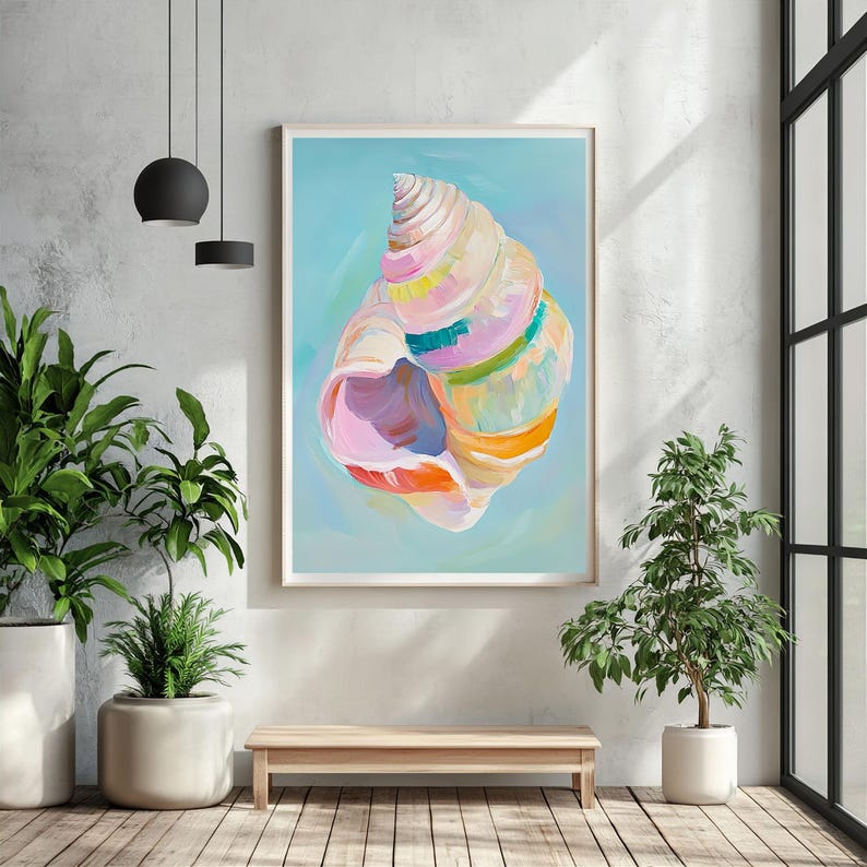 Seashell Art Print: Pastel Coastal Painting (digital Download) - Etsy