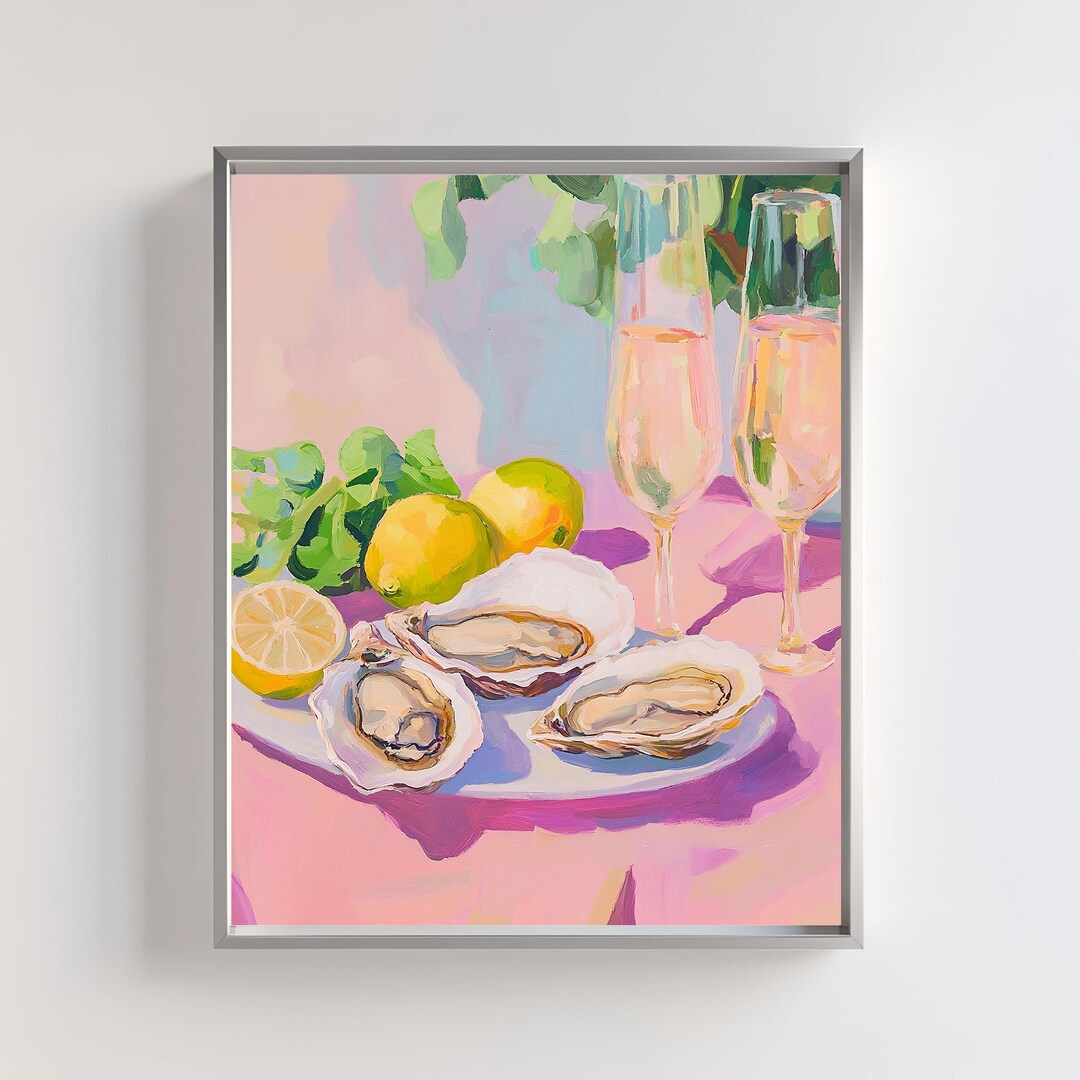 Champagne and Oyster Art Print | Decorative Coastal Kitchen | Elegant ...