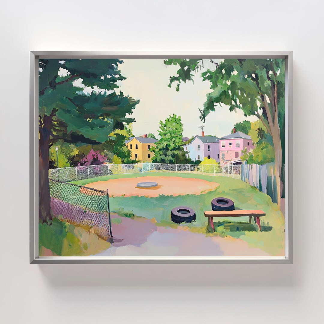 Neighborhood Baseball Field Art Print: Vintage Playground Scene ...