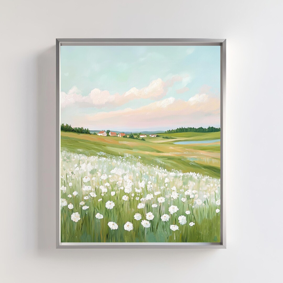 Spring Landscape Art Printable | Country Meadow Wall Art | Pastel ...
