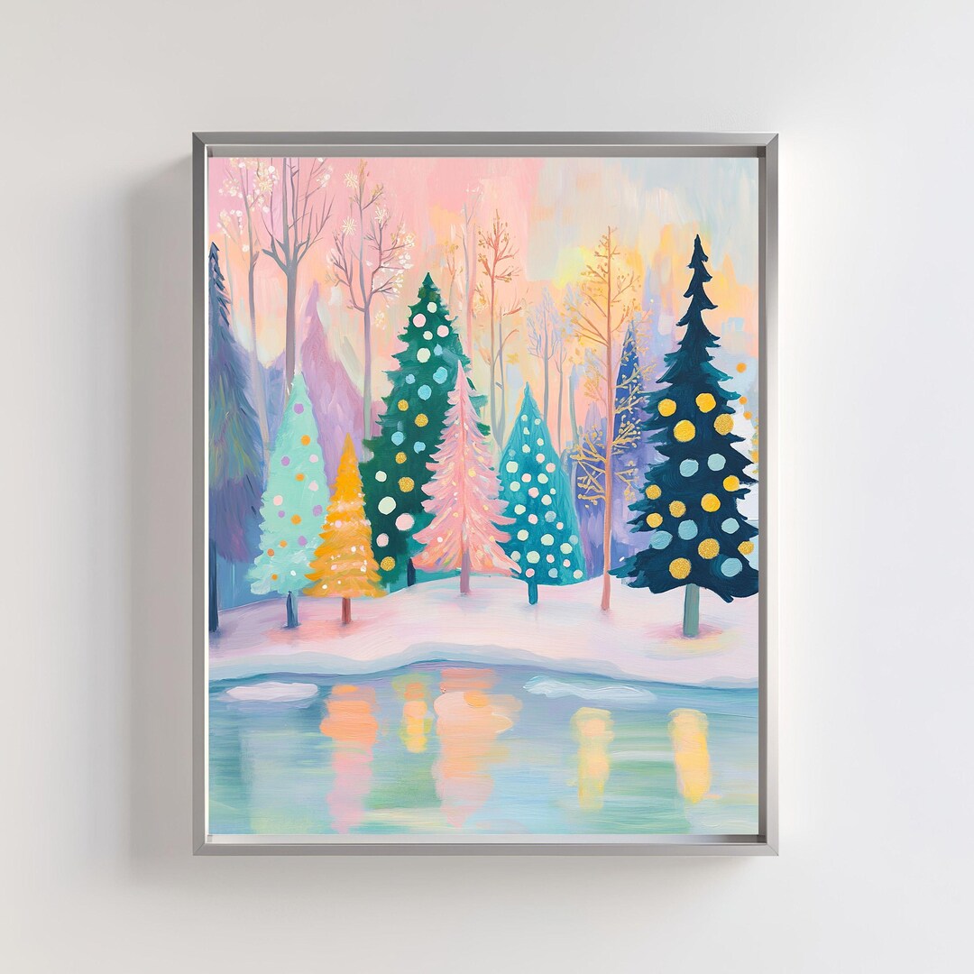 Artful Christmas Tree Art Print | Colorful Winter Wonderland Forest ...