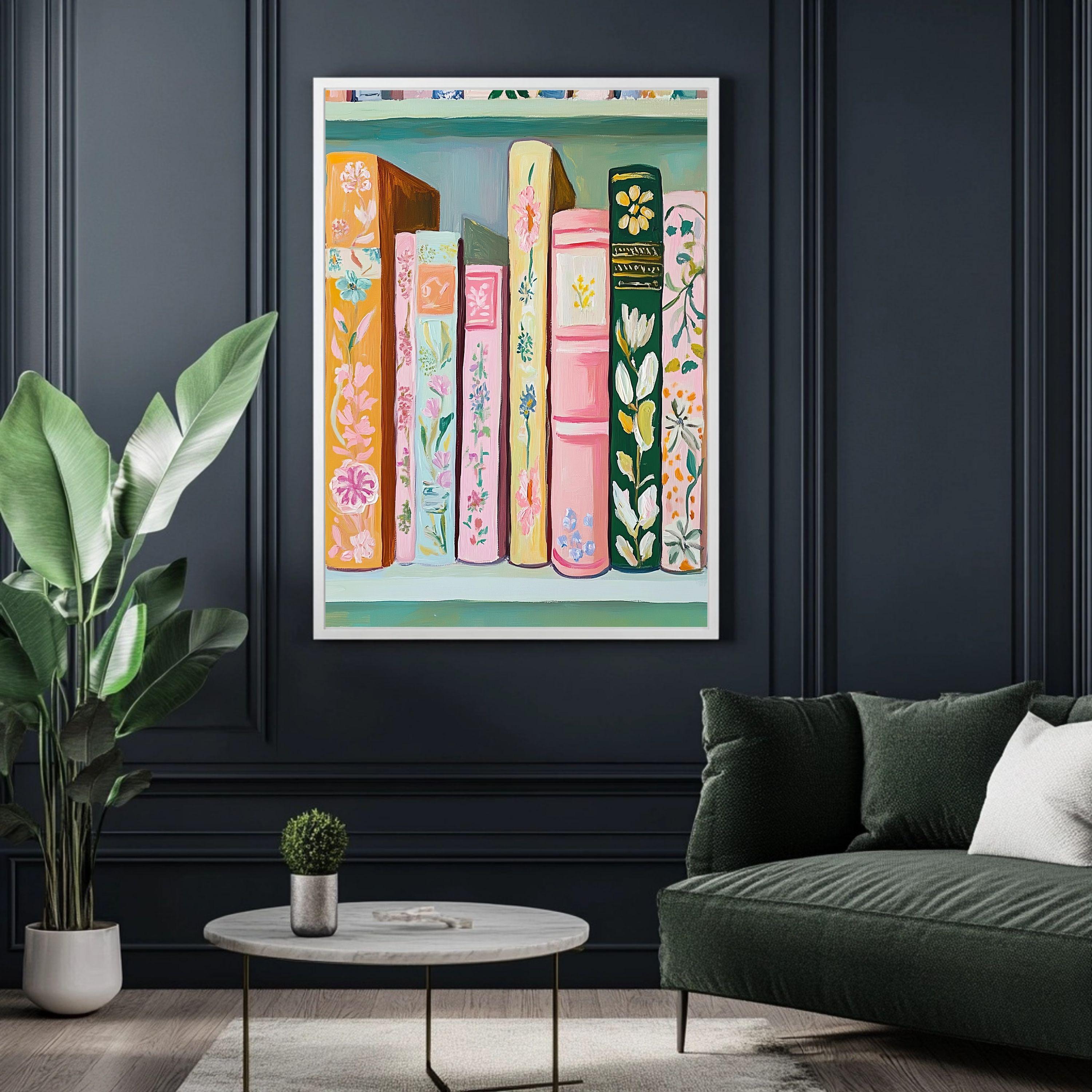 Pastel Book Stack Print | Whimsical Bookshelf Wall Art (digital ...