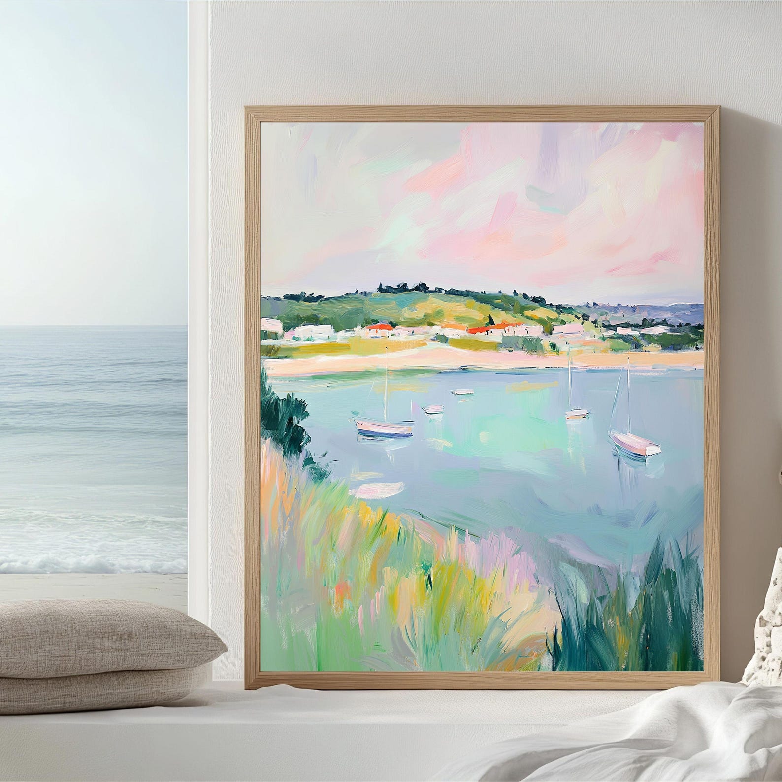 Pastel Coastal Landscape Printable Art Seaside Wall Decor With ...