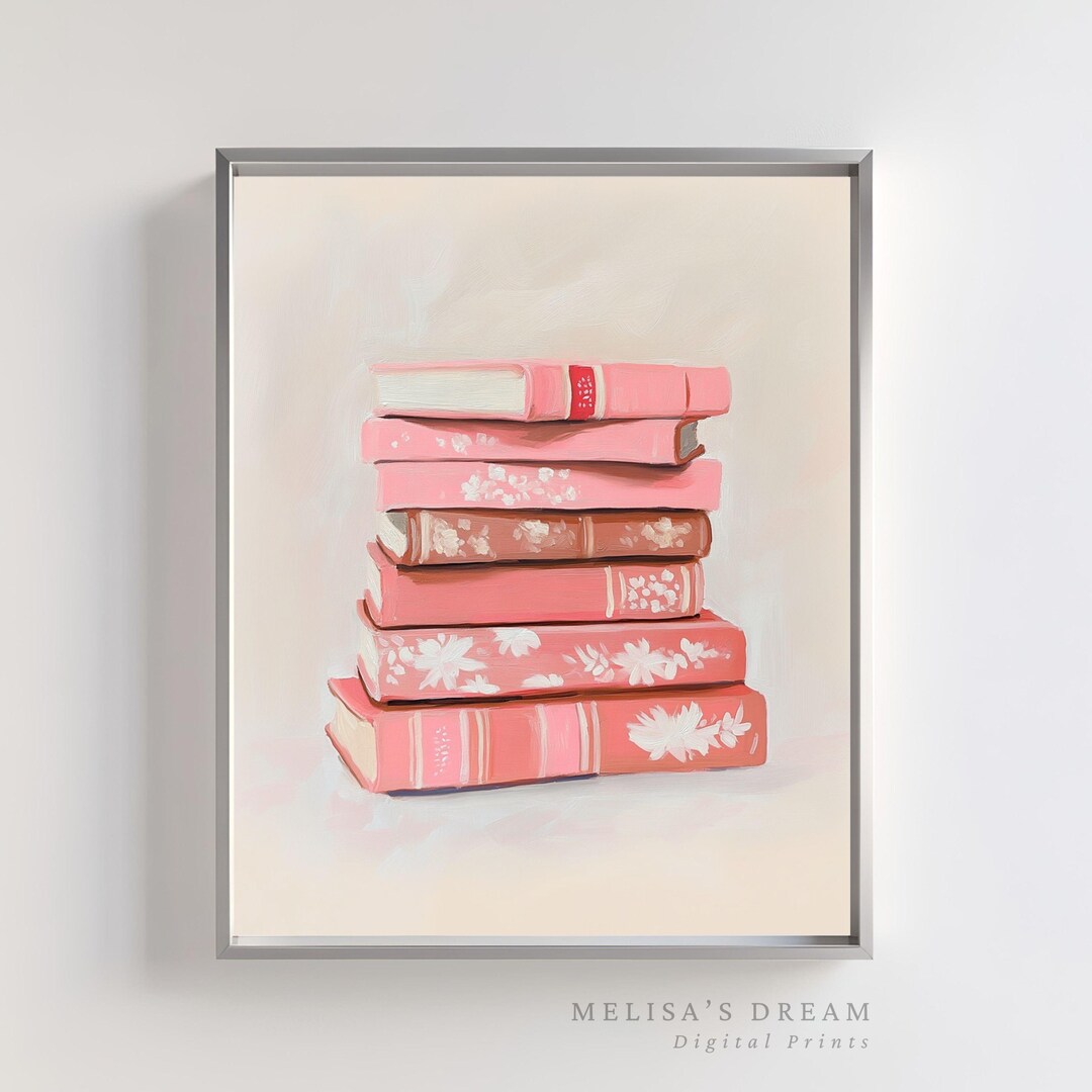 Pink Floral Book Stack Art: Shabby Chic Reading Nook (digital Download ...