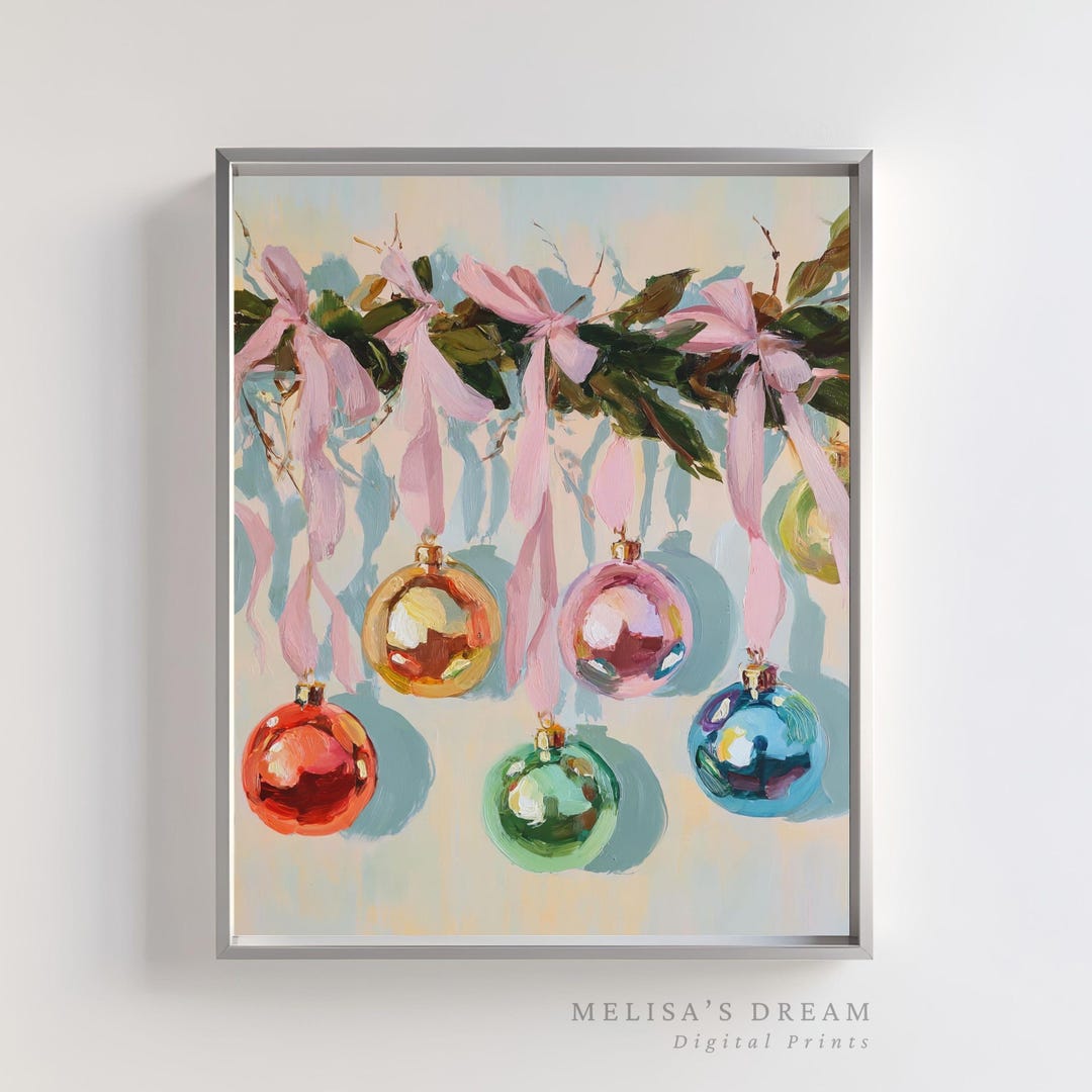 Christmas Garland Print | Pastel Holiday Ornaments (digital Download ...
