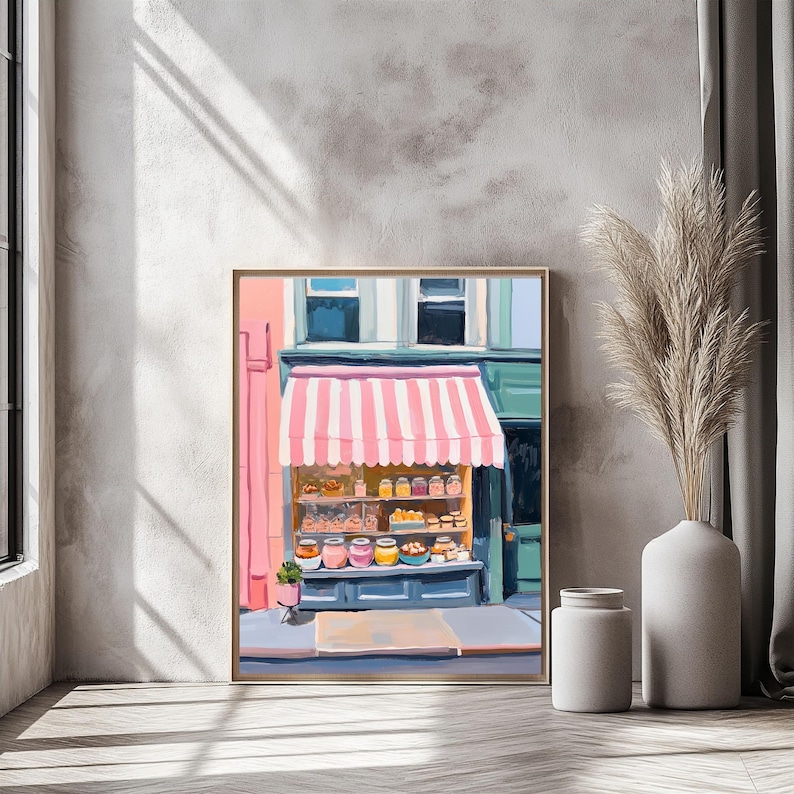 Candy Shop Print: Whimsical Pink Storefront, Pastel Sweet Shop (digital ...
