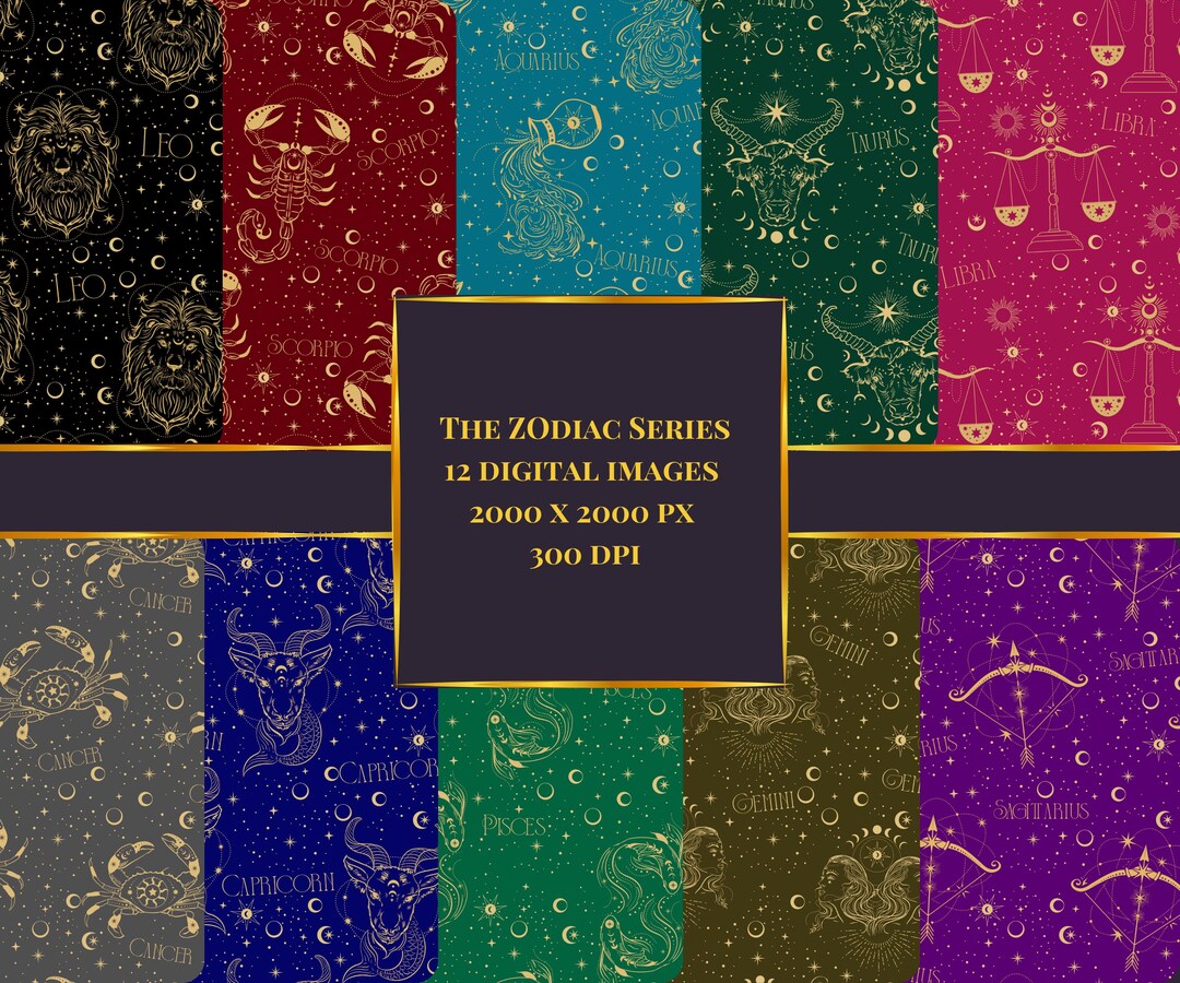 Zodiac Digital Paper, Star Sign Digital Paper, Zodiac Download ...