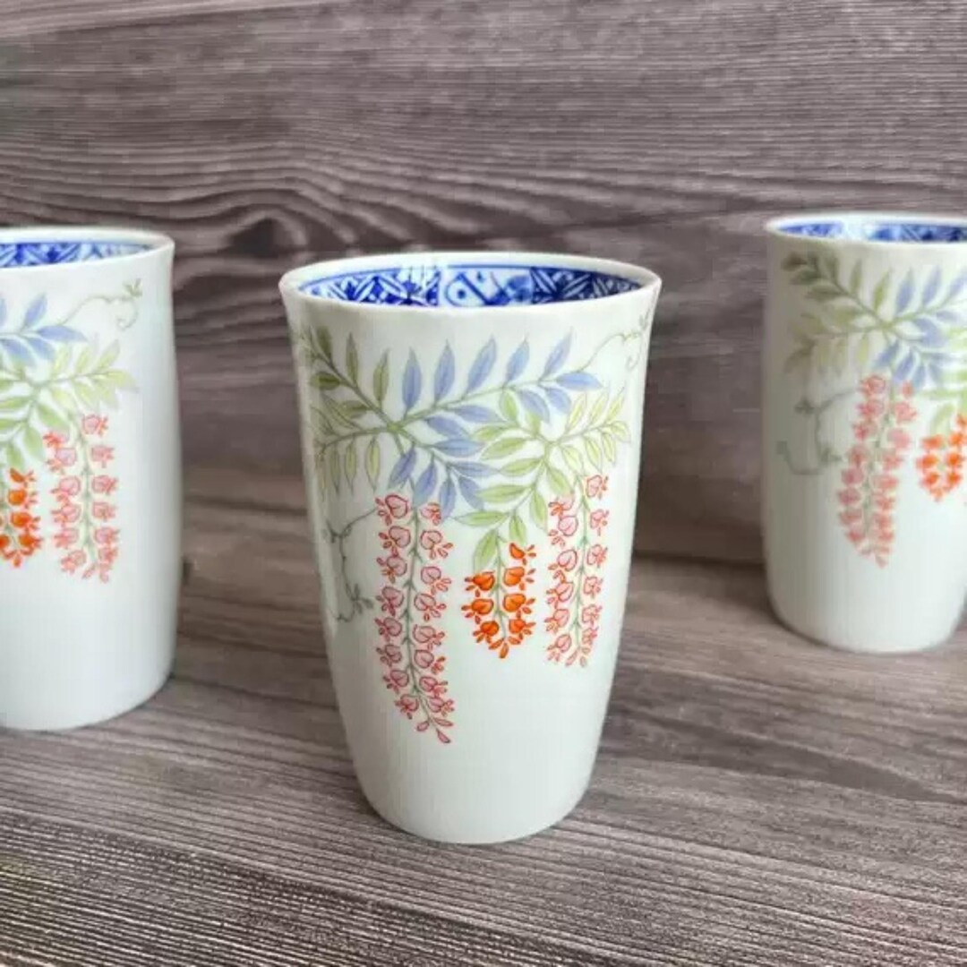 Japanese Nishiyama Porcelain Coke Mug With Wisteria Painting, Ceramic ...