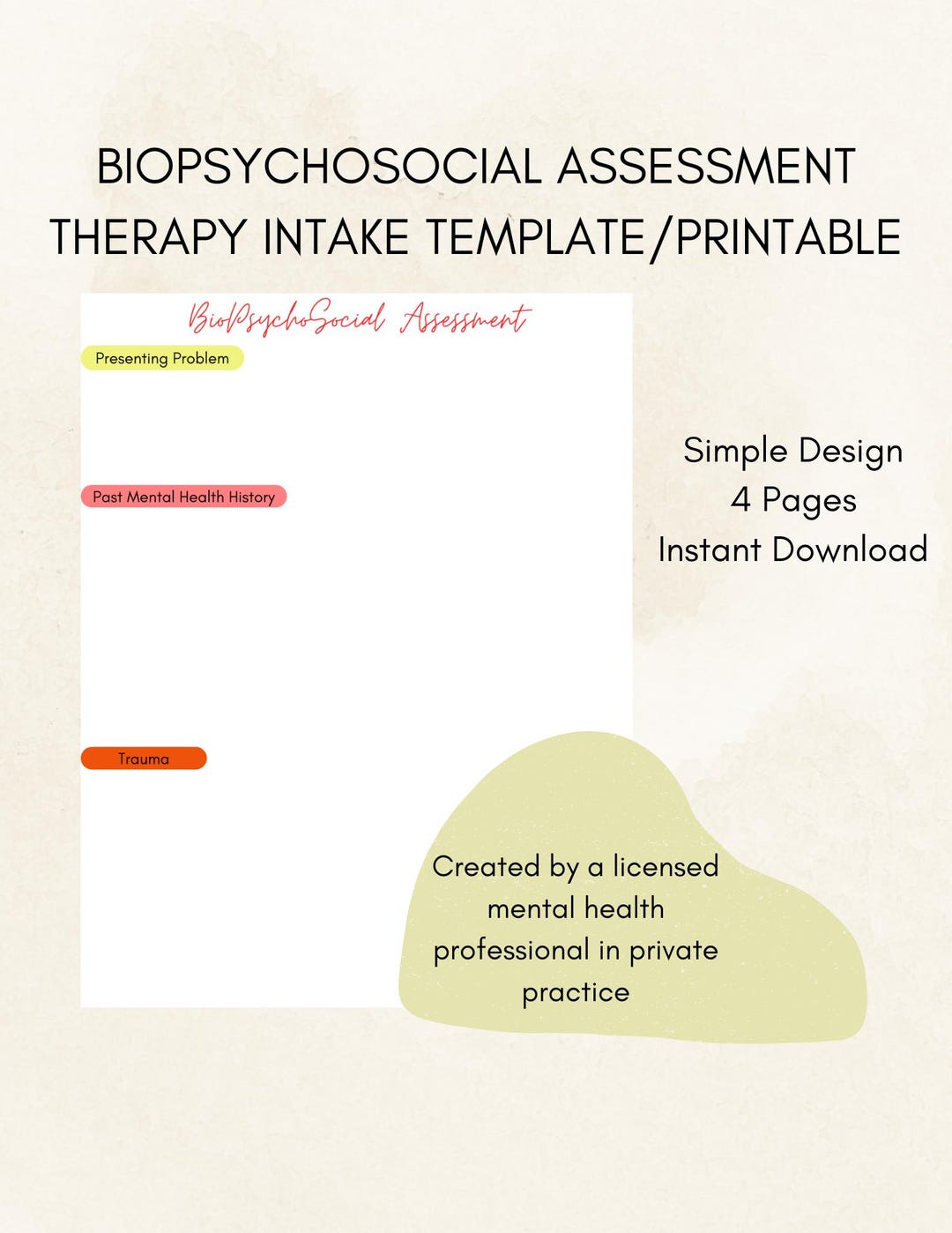 Biopsychosocial Assessment Template - PDF for Print or Digital Use - Etsy