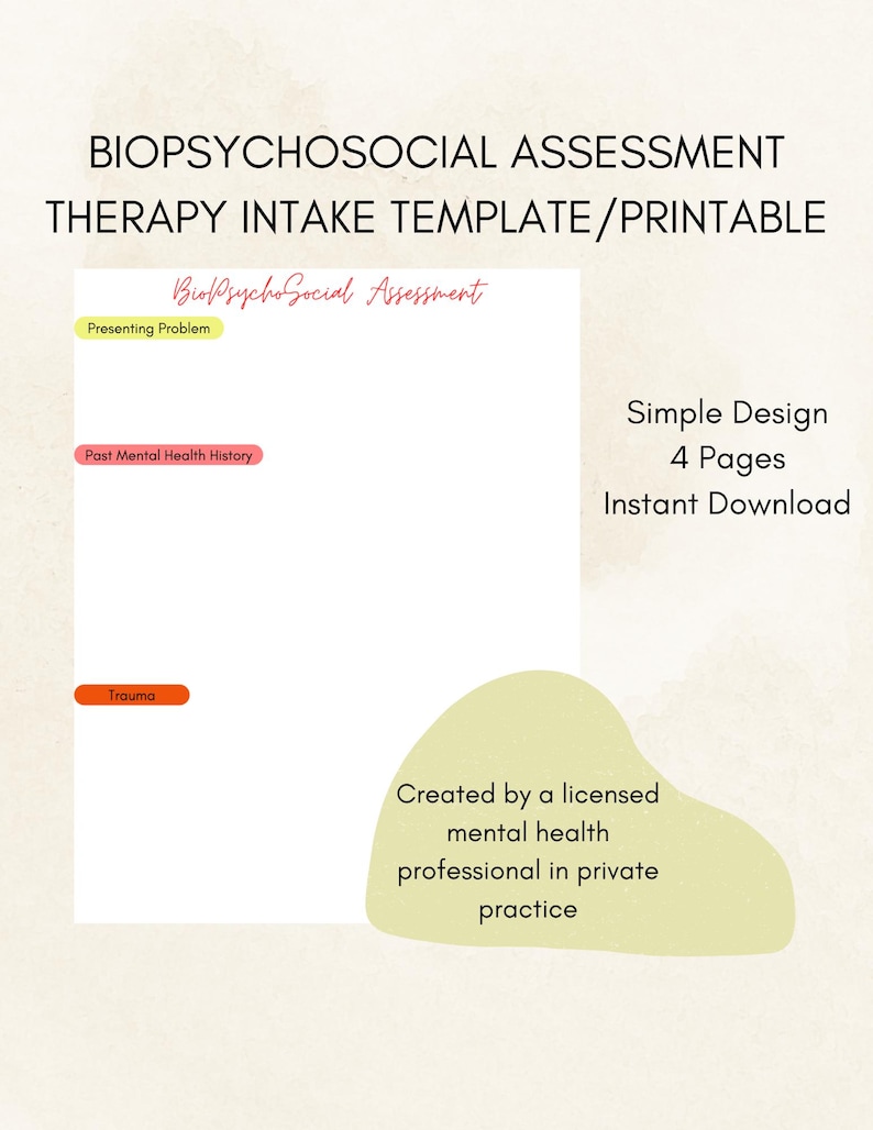 Biopsychosocial Assessment Template - PDF for Print or Digital Use - Etsy