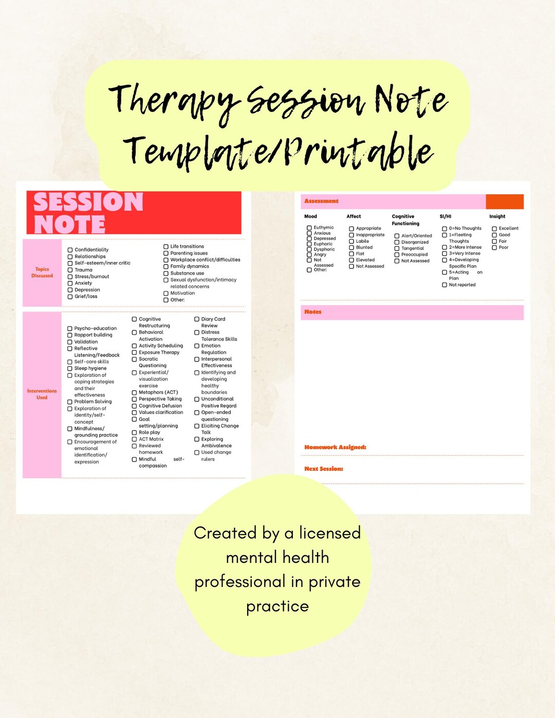 Therapy Session/progress Note Template - Etsy