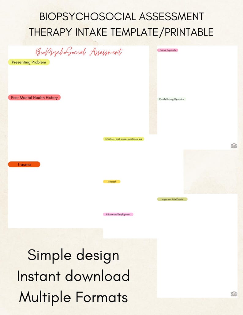 Biopsychosocial Assessment Template - PDF for Print or Digital Use - Etsy
