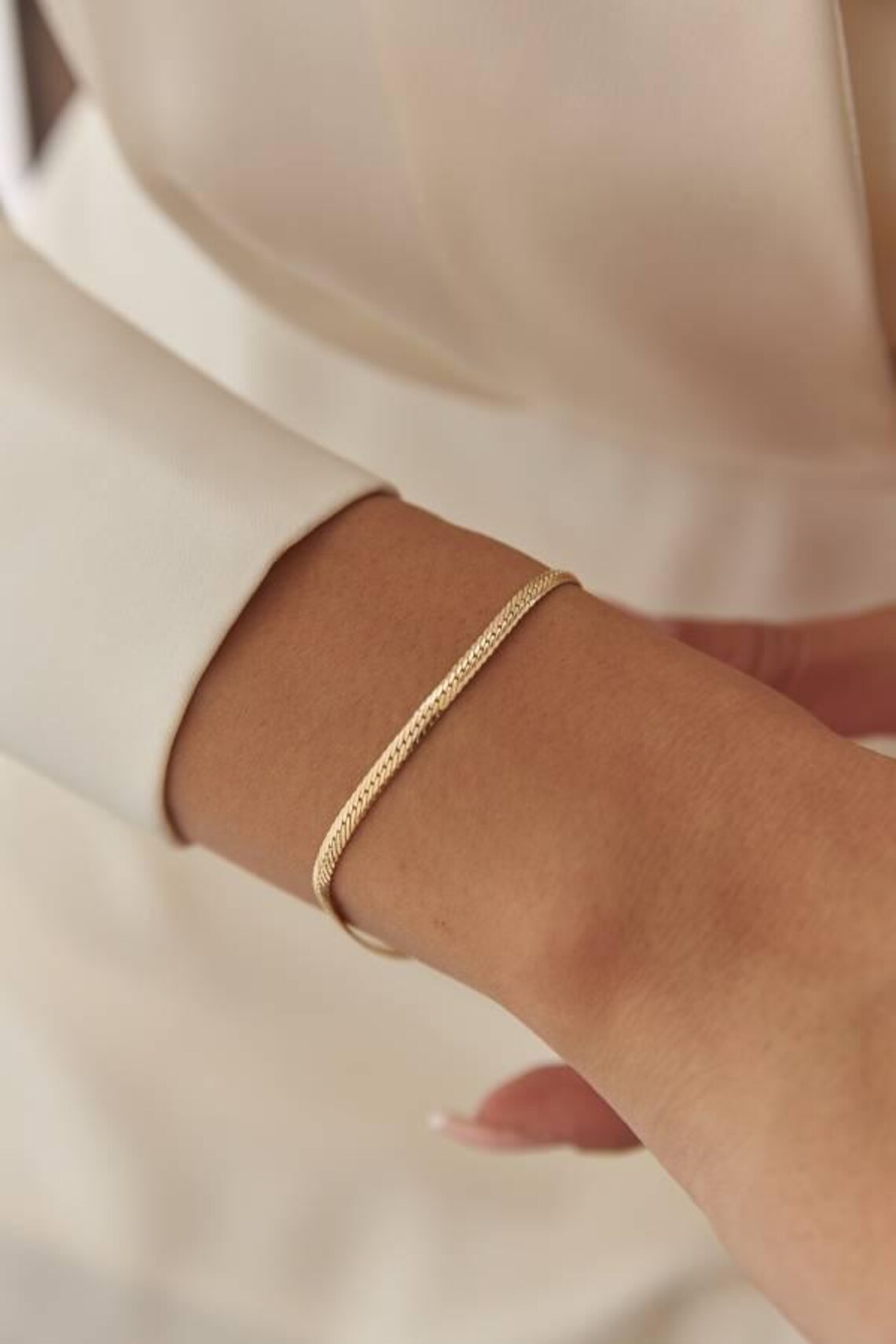 14k Gold Snake Chain Bracelet, Solid Gold Snake Bracelet, Gold Snake ...