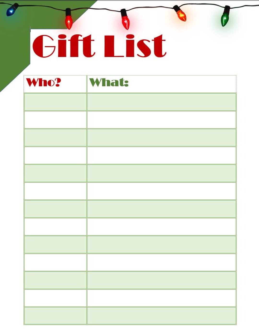 Christmas Gift List PDF Download - Etsy