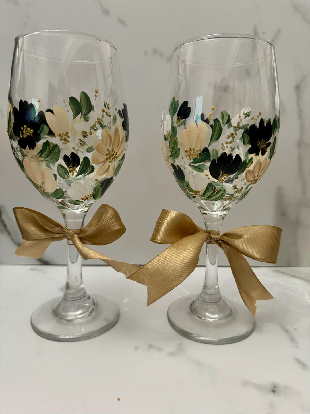Custom Hand-painted Wine Glasses Elegant Floral Glassware - Etsy