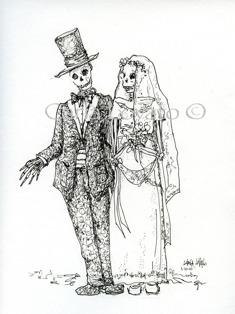 Skeleton Bride And Groom Drawing