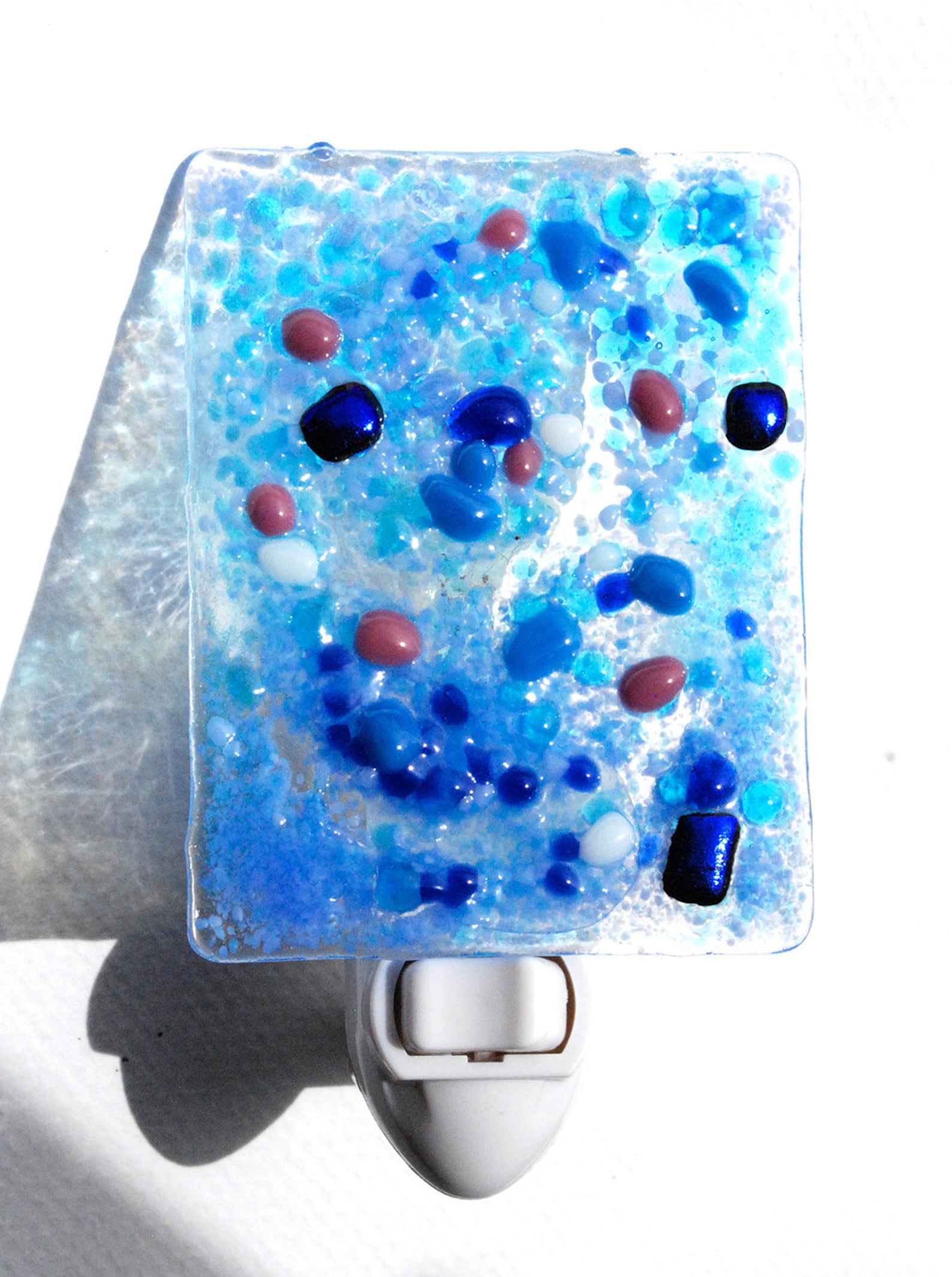 Glass Night Light, Fused Glass, Hand Made, Blue Glass Light, Wall Light ...