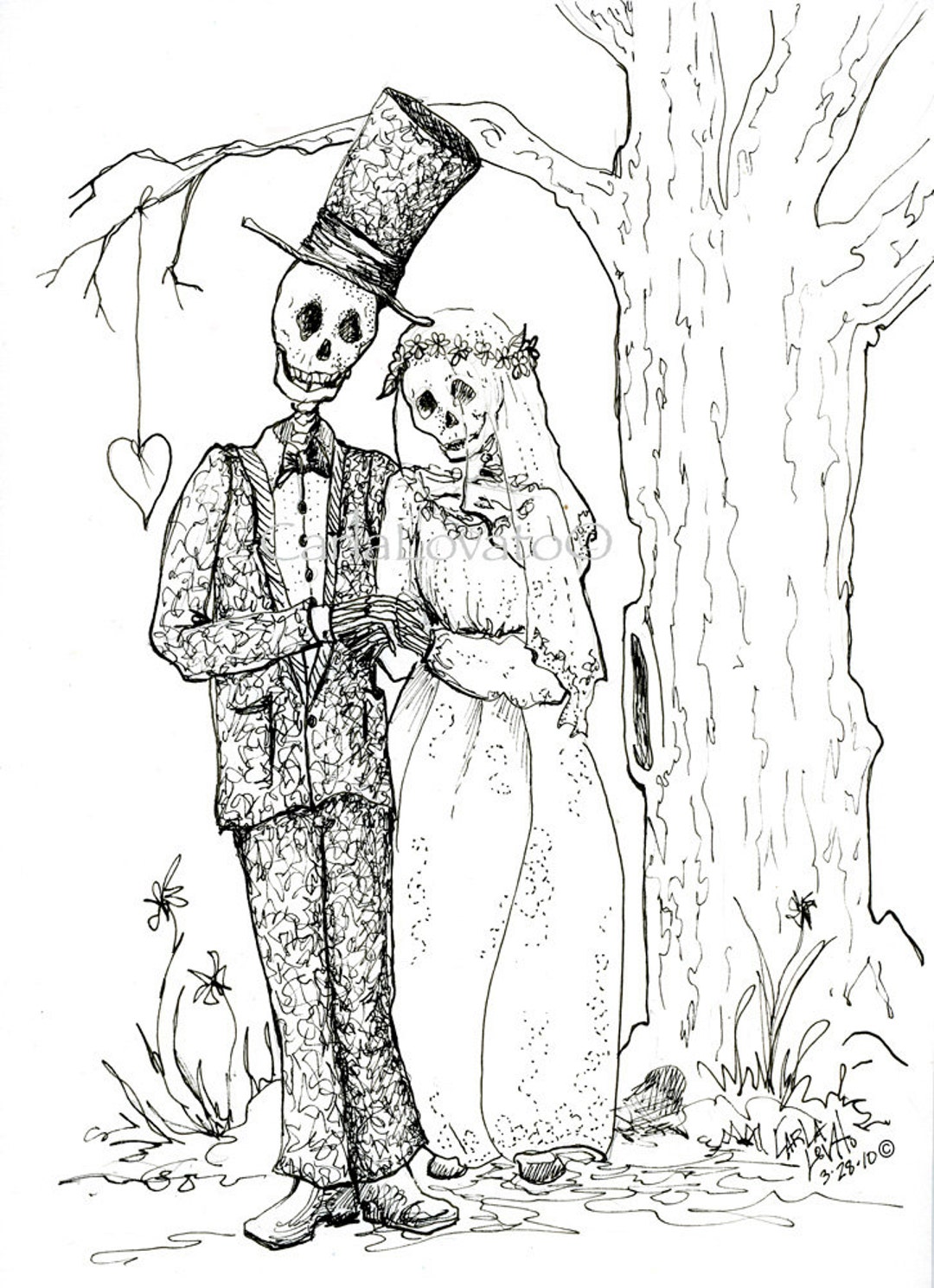 Skeleton Wedding, Skeleton Bride and Groom, Digital Art, Download for ...