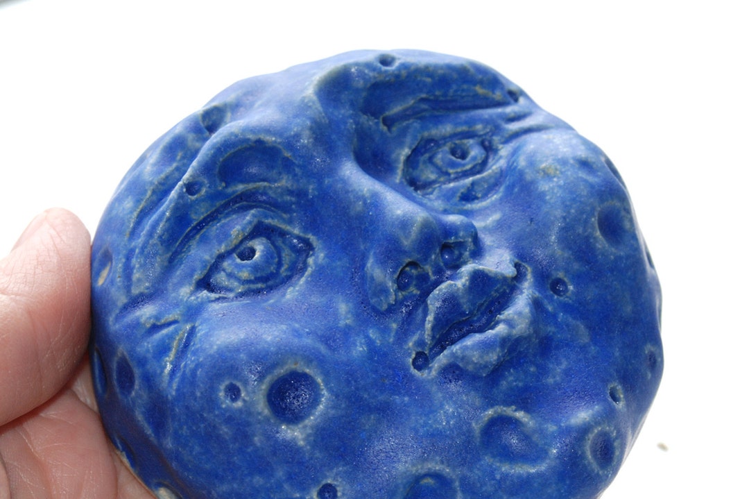 Blue Moon Face, Nursery Wall Art, Wall Sculpture, Ceramic Clay Moon ...