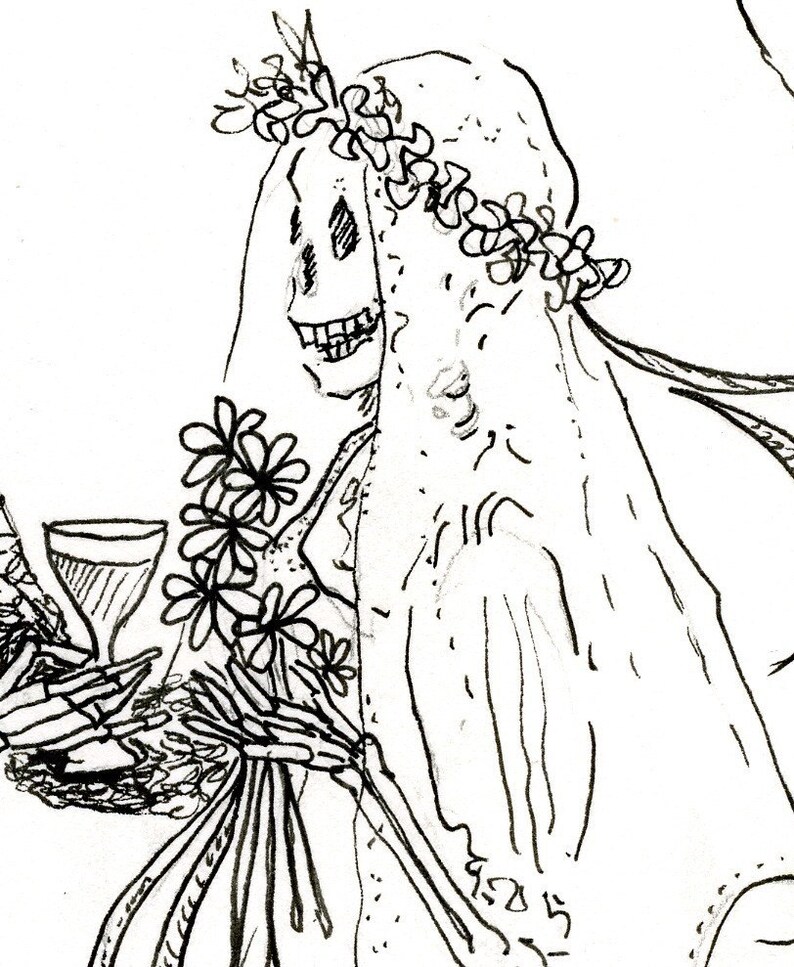 Skeleton Wedding Day of the Dead Ink Illustration Bride and - Etsy Denmark