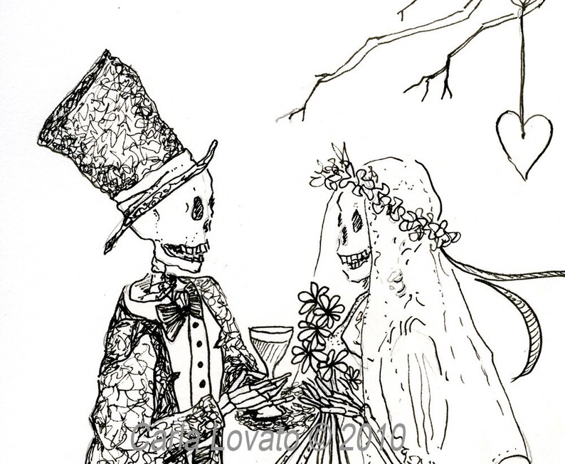 Skeleton Wedding Day of the Dead Ink Illustration Bride and - Etsy UK