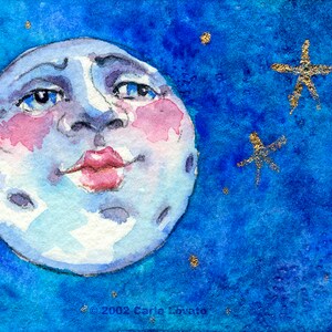 Blue Moon, Moon Painting, Moon Face, Moon and Stars, Nursery Decor ...