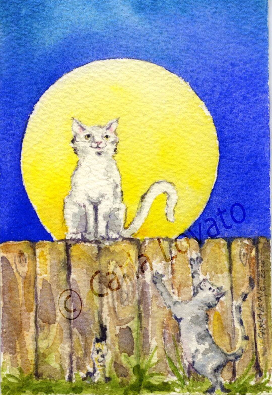 Cat Painting, Folk Art Cat, Cat and Moon, Moon Painting, Moon and Cat ...