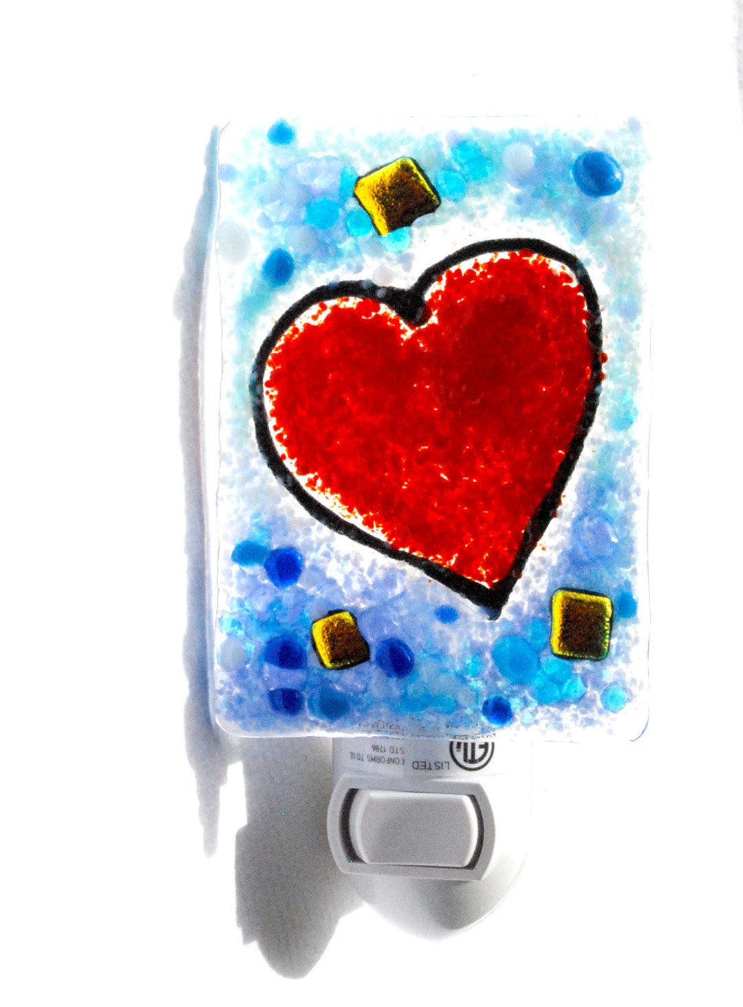 Heart Night Light, Fused Glass, Heart Wall Light, Glass Night Light ...