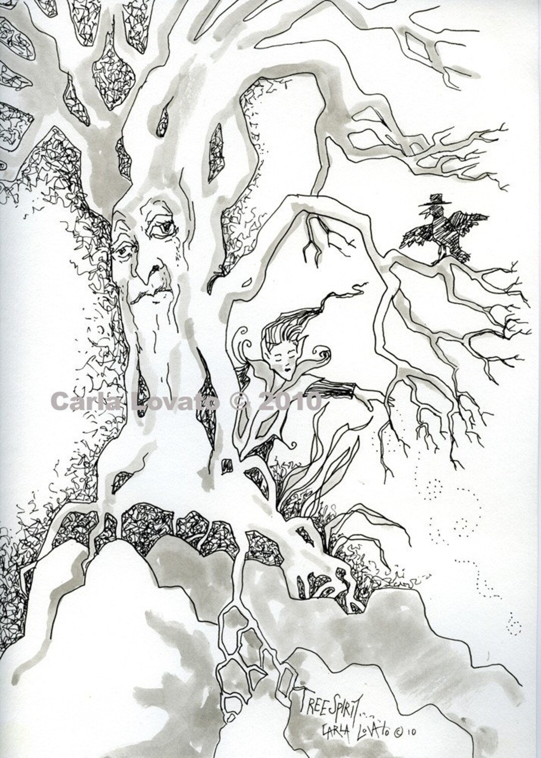 Pen and Ink Drawing, Original Drawing, Tree Spirit, Fairy Drawing ...