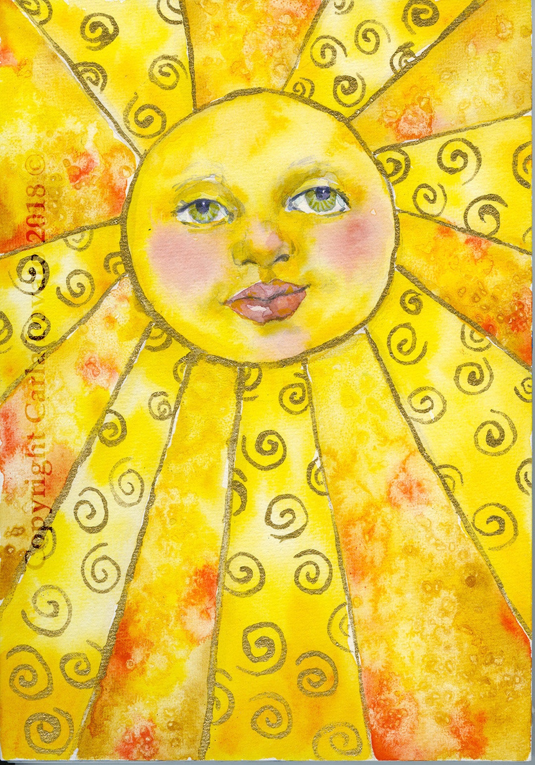 Sun Face, Sun Face Wall Art, 8x10 Giclee Print, Sun Face Painting ...