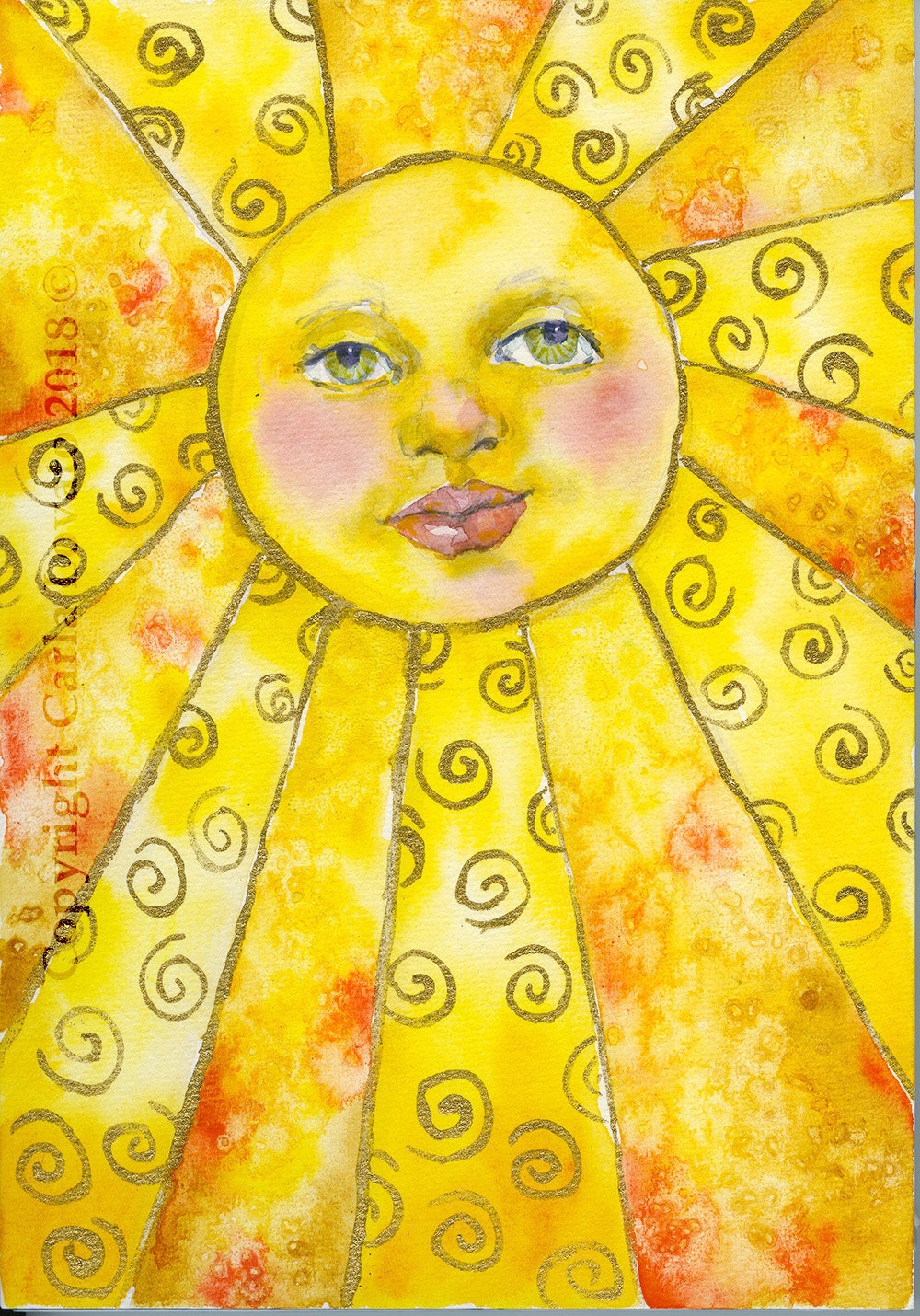 Sun Face, Sun Face Wall Art, 5x7 Giclee Print, Sun Face Painting ...