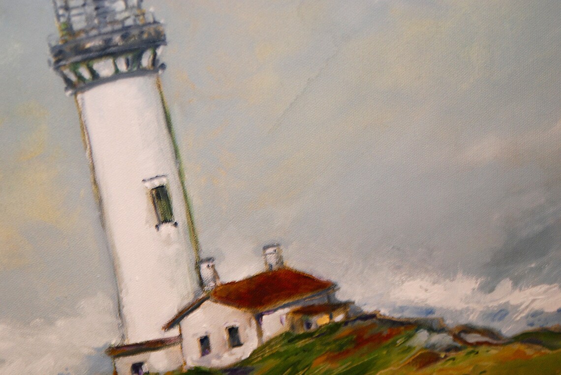 Lighthouse Painting, Original Painting, Oil on Canvas, Yaquina ...