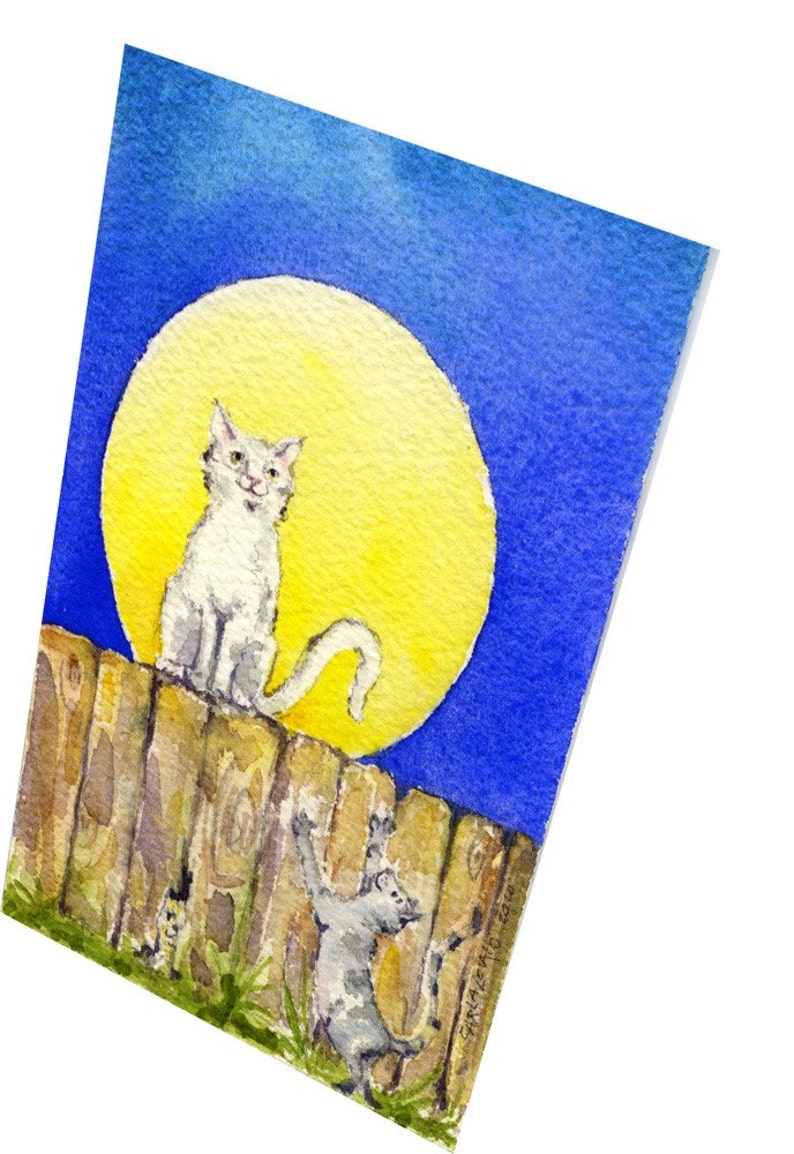 Cat Painting, Folk Art Cat, Cat and Moon, Moon Painting, Moon and Cat ...