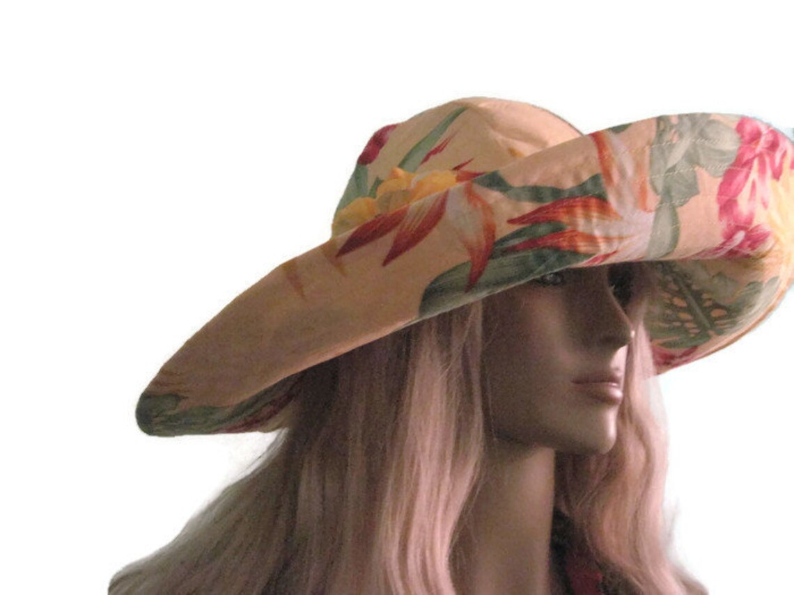 Yellow Sun Hat Tropical Flower Print Wide Brim Sun Hat | Etsy
