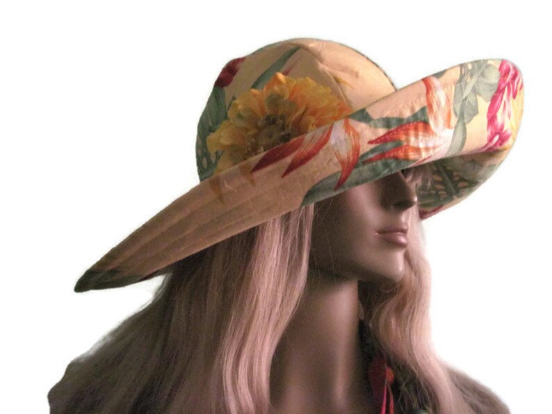 Yellow Sun Hat Tropical Flower Print Wide Brim Sun Hat | Etsy
