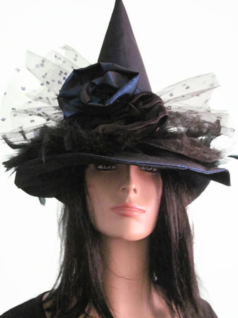Witch Hat Blue Satin Elegant Witches Hat Fancy Hat Halloween Witch Hat ...