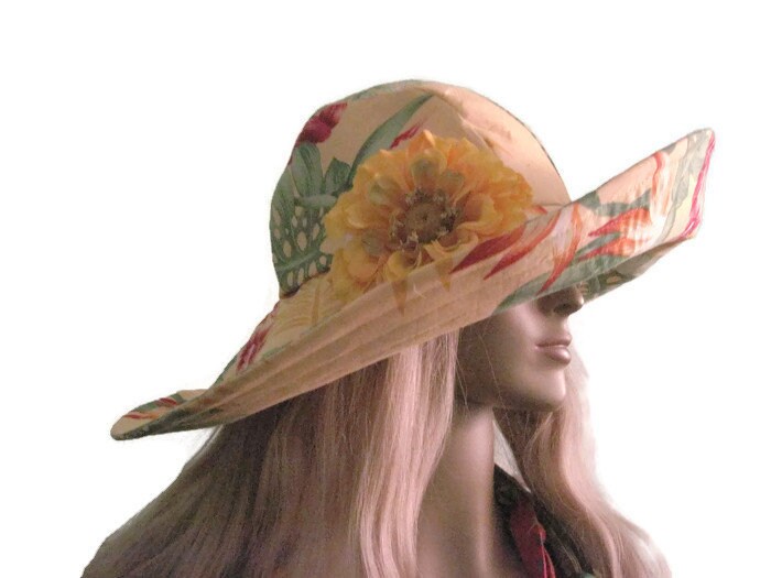 Yellow Sun Hat Tropical Flower Print Wide Brim Sun Hat | Etsy