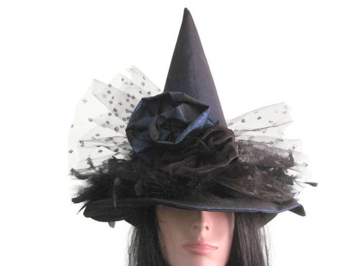 Witch Hat Blue Satin Elegant Witches Hat Fancy Hat Halloween Witch Hat ...