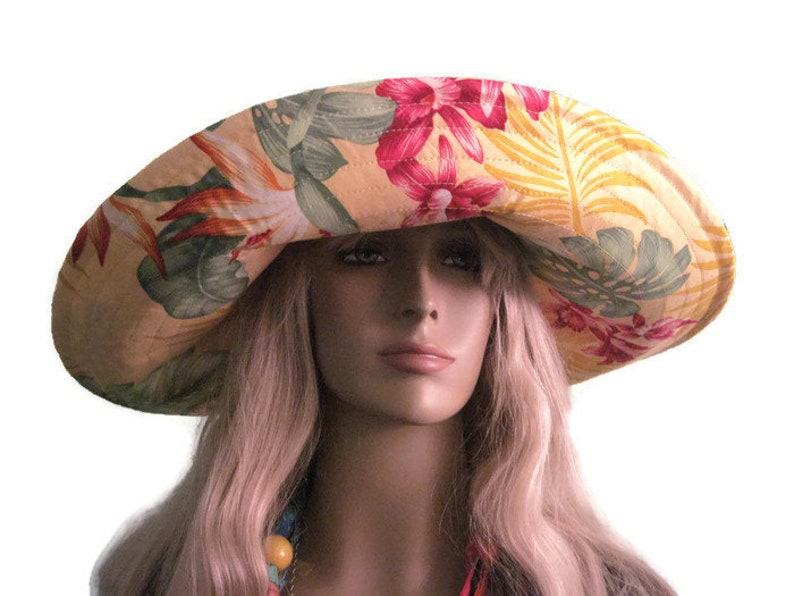 Yellow Sun Hat Tropical Flower Print Wide Brim Sun Hat | Etsy
