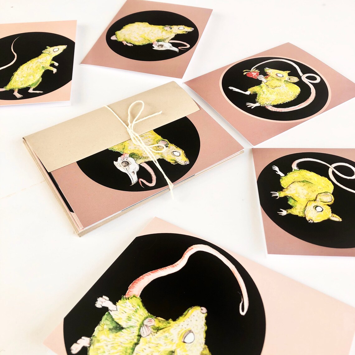 5 Creepy Cute Rat Cards, 5 Pack, Illustration, Animal Cards, Thinking ...