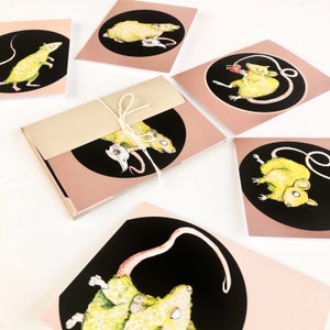 5 Creepy Cute Rat Cards, 5 Pack, Illustration, Animal Cards, Thinking ...