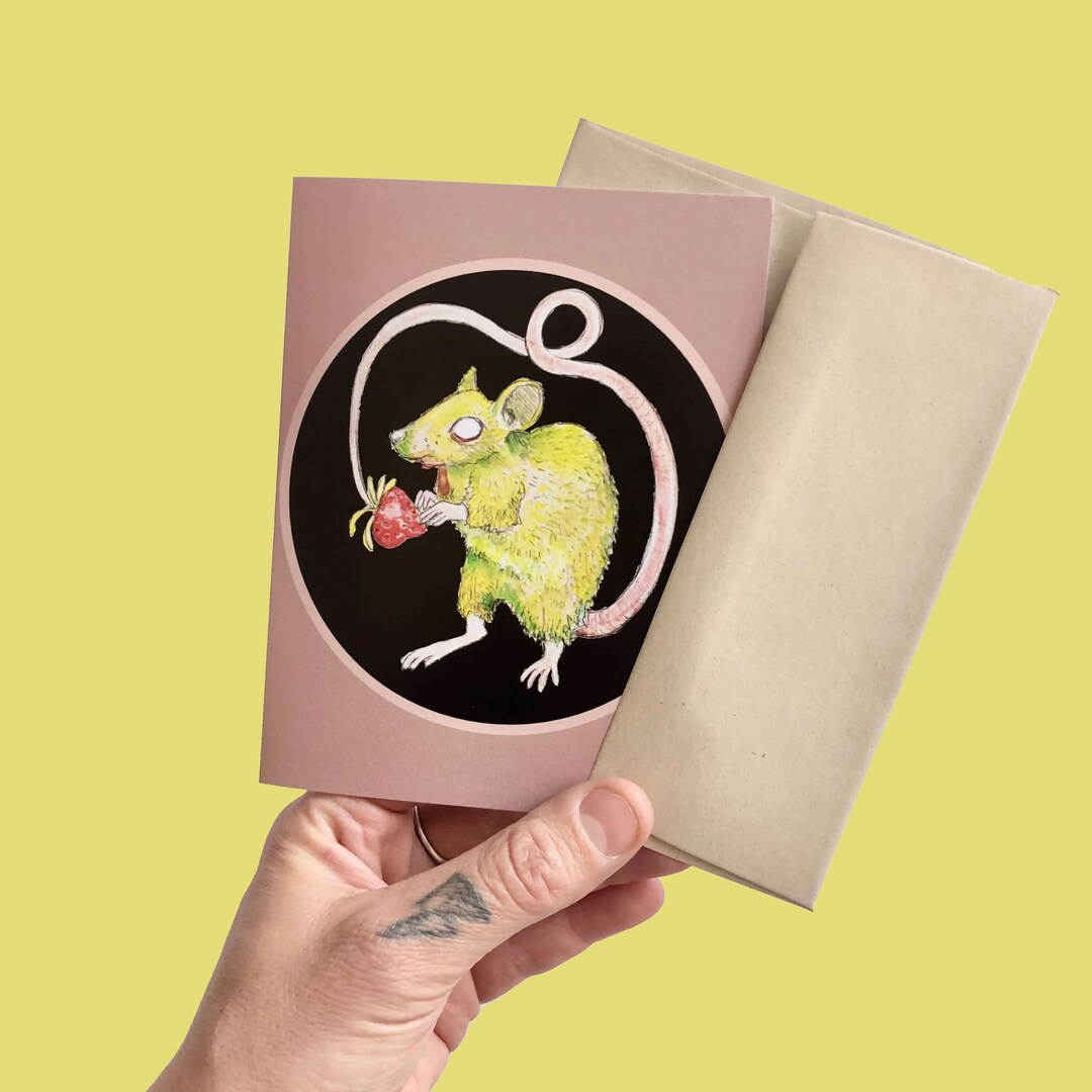 Hand Drawn Rat Greeting Card, Watercolor Illustration - Etsy