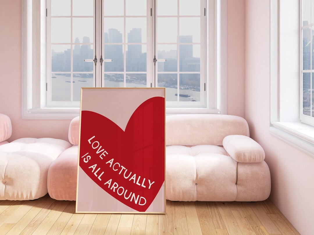 Love Actually is All Around Poster, Red Heart Wall Art, Retro ...
