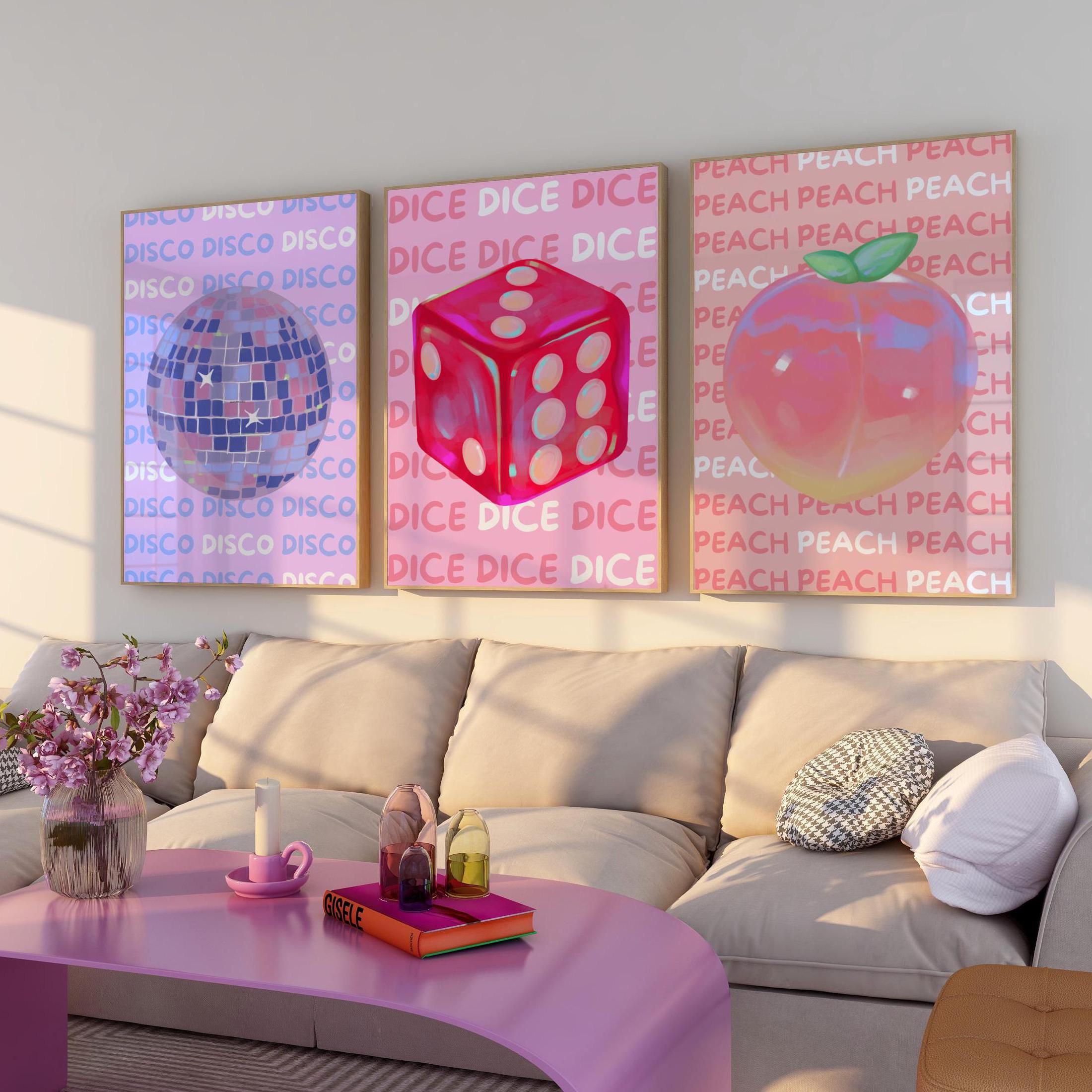 Digital | Funky Disco Dice Peach Poster Set, Cute, Glowy and Happy ...